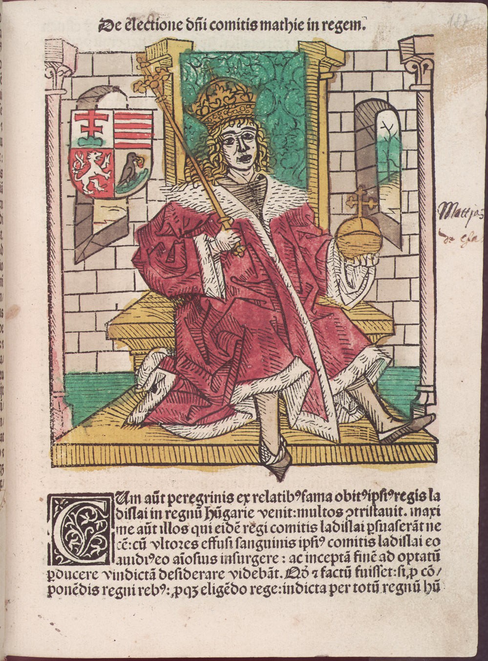 Matthias Corvinus as depicted in Chronica Hungarorum by Johannes de ...