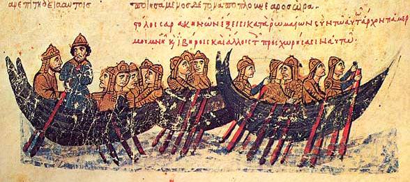 Arab pirate fleet sails towards Crete. From the Madrid Skylitzes ...