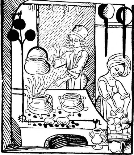 Medieval Cooking - A cook at the stove with his trademark ladle ...