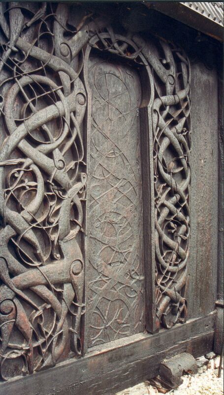 The north portal of the Urnes stavkirke. Photo by Nina­No CC BY­SA 3.0 ...